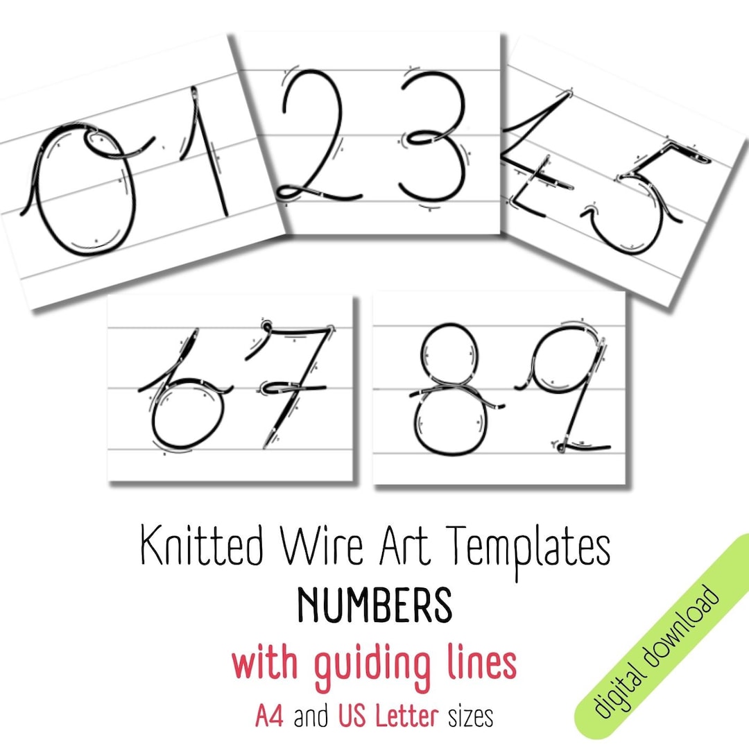 Printable Number Pattern for Knitted Wire Art, 0-9 Cursive Font Numbers ...