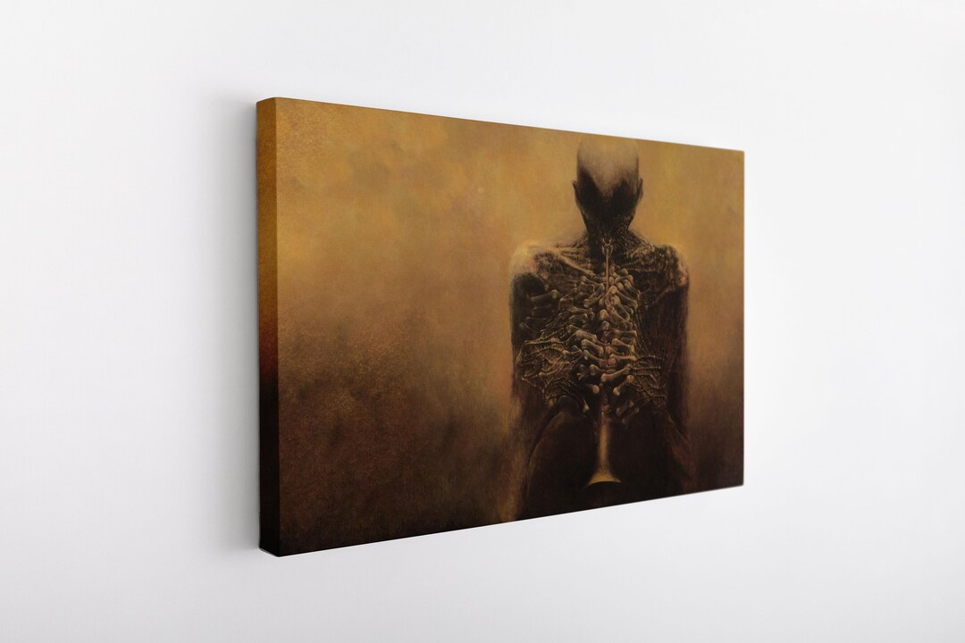 Skeleton Playing the Trumpet, Painting of Zdzislaw Beksinski Wall Decor ...