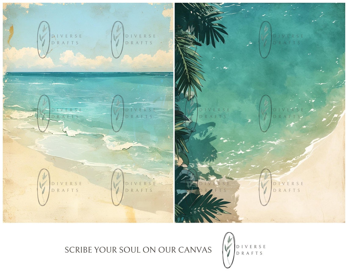 Digital Summer Beach Papers, Coastal Theme Handmade Digis, Ocean Junk ...