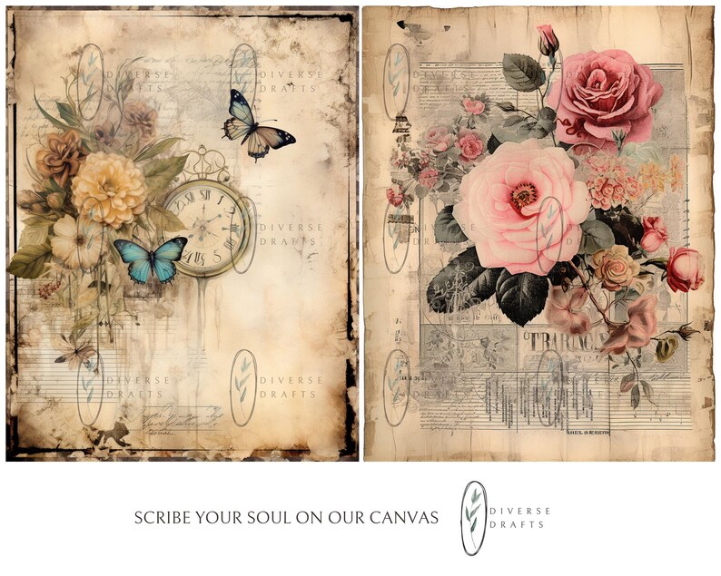 12 Vintage Floral Journal Pages,junk Journal Kit, Basic Papers ...