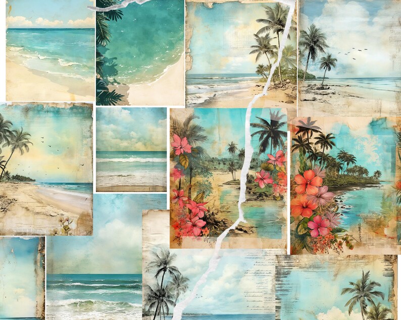 Digital Summer Beach Papers, Coastal Theme Handmade Digis, Ocean Junk ...