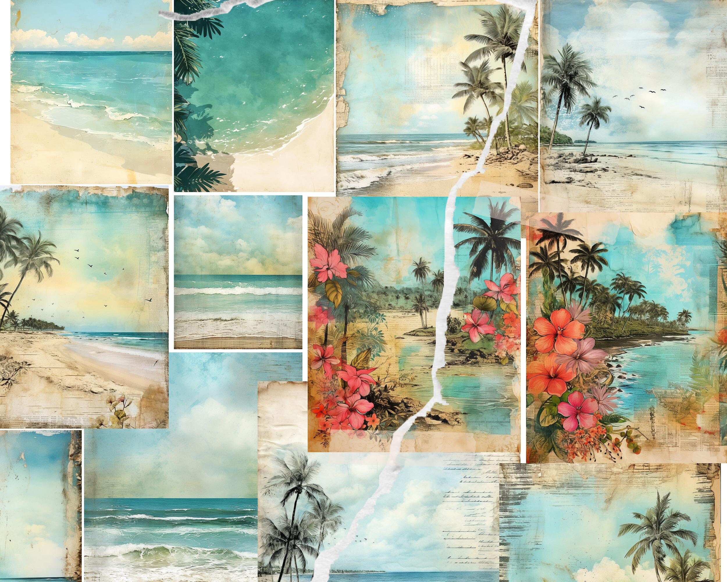Digital Summer Beach Papers, Coastal Theme Handmade Digis, Ocean Junk ...