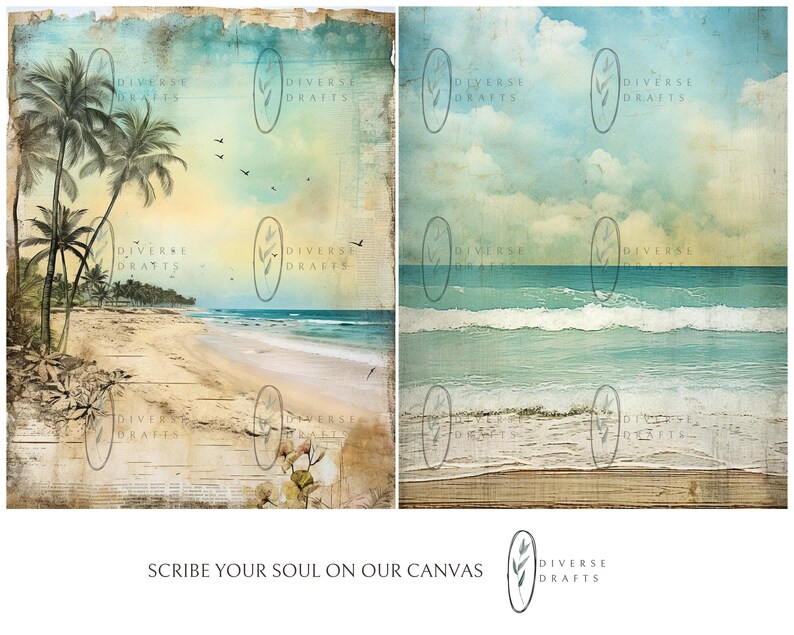 Digital Summer Beach Papers, Coastal Theme Handmade Digis, Ocean Junk ...