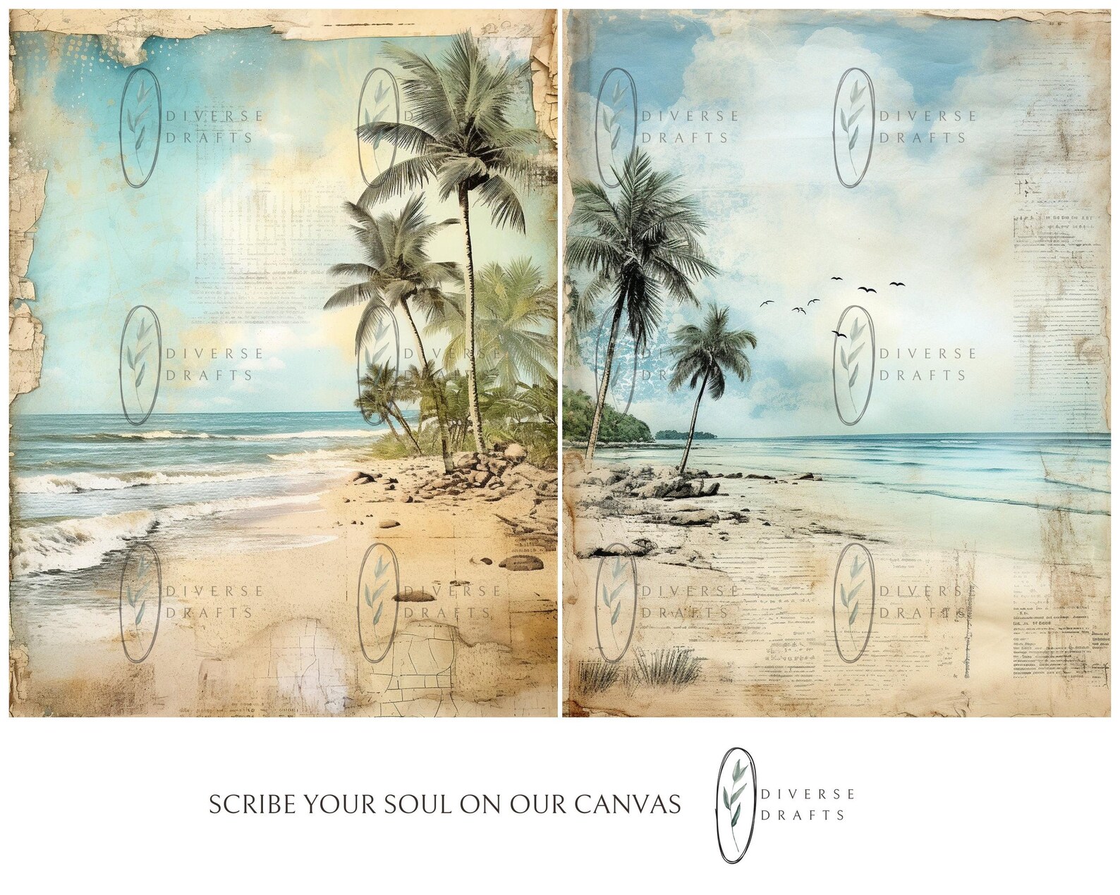 Digital Summer Beach Papers, Coastal Theme Handmade Digis, Ocean Junk ...