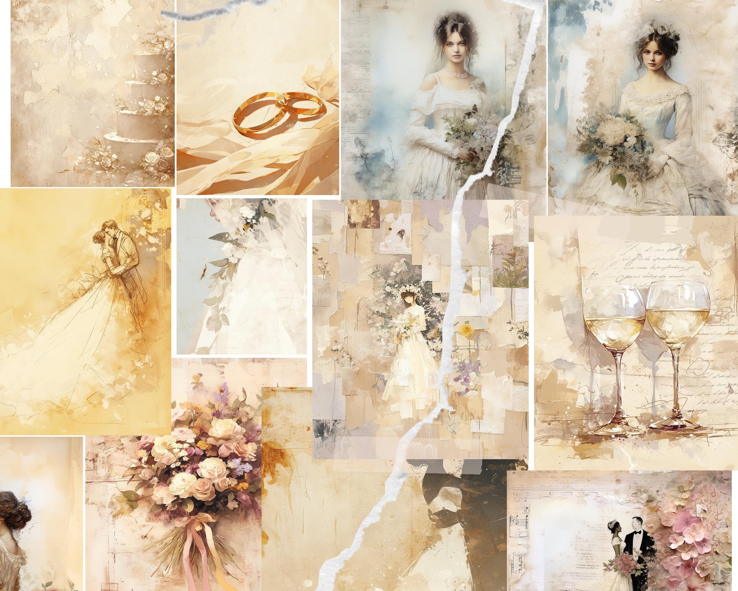 Digital Junk Journal Kit Wedding Motives, Neutral Bridal Journaling ...