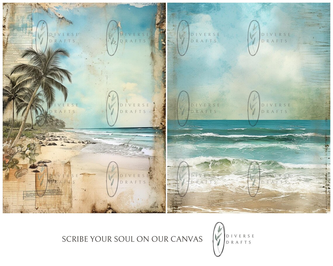 Digital Summer Beach Papers, Coastal Theme Handmade Digis, Ocean Junk ...
