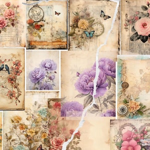12 Vintage Floral Journal Pages,junk Journal Kit, Basic Papers ...