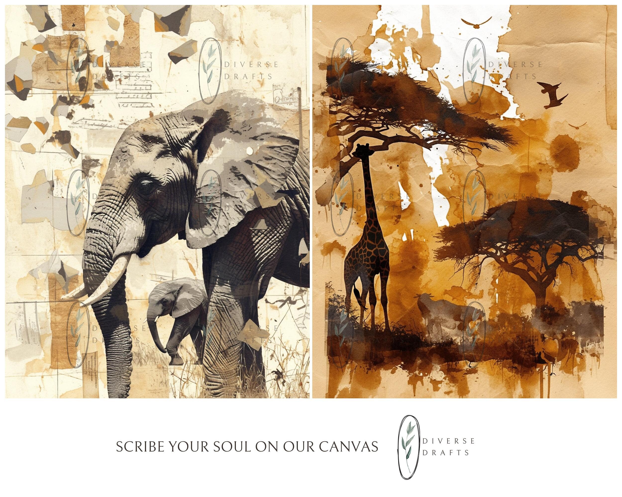 12 Printable Pages Digital Download, Digital Ephemera, Africa Inspired ...