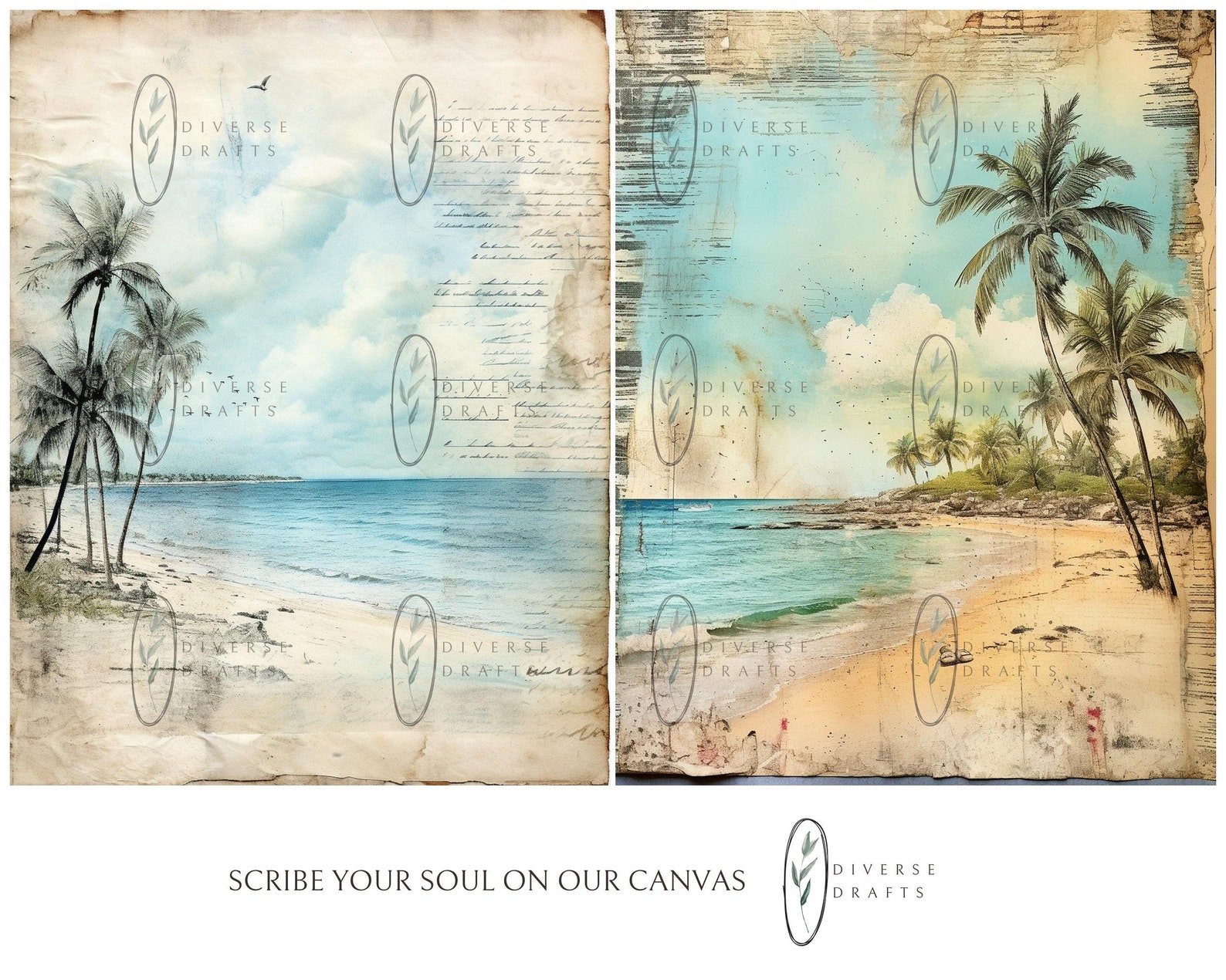 Digital Summer Beach Papers, Coastal Theme Handmade Digis, Ocean Junk ...