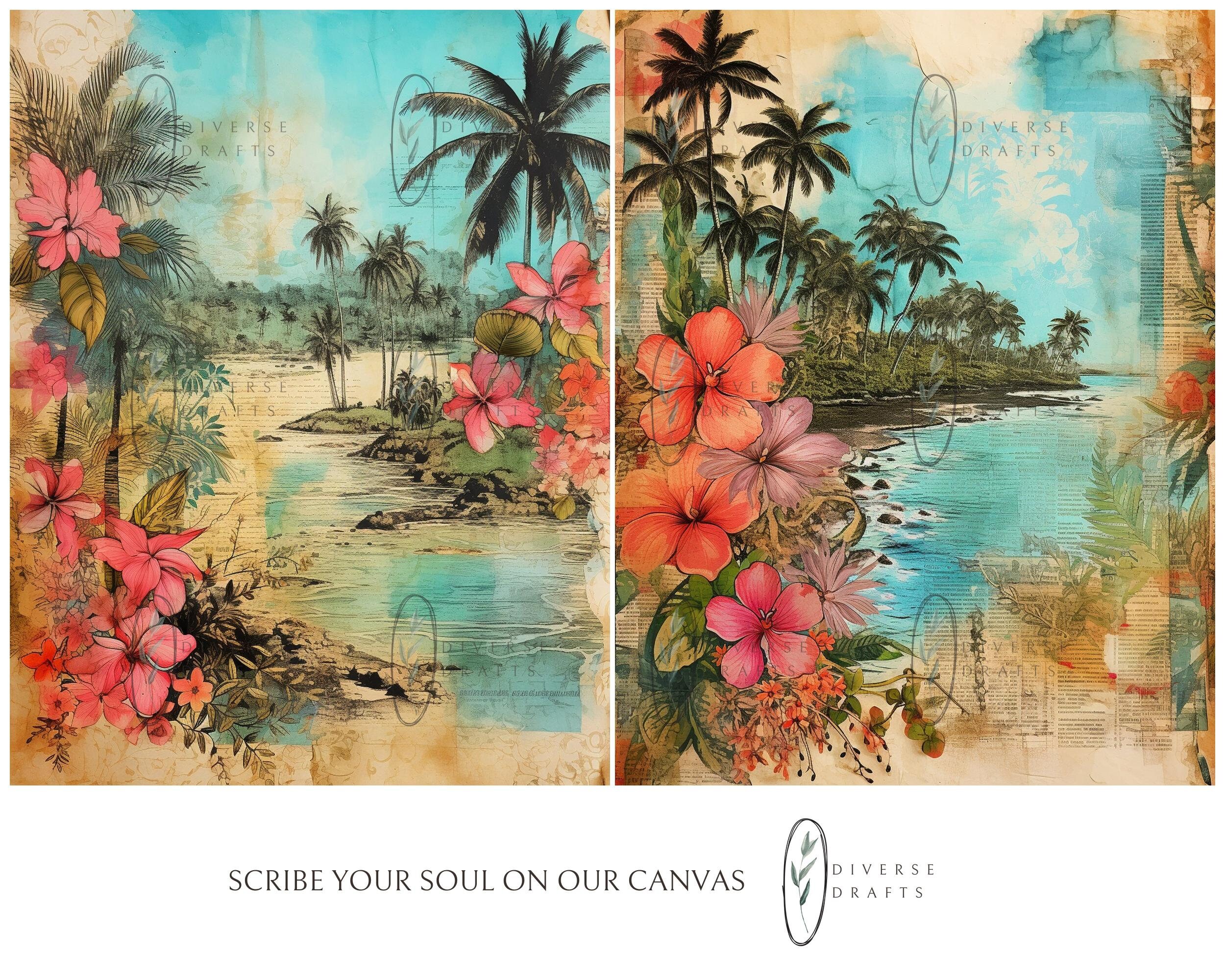 Digital Summer Beach Papers, Coastal Theme Handmade Digis, Ocean Junk ...