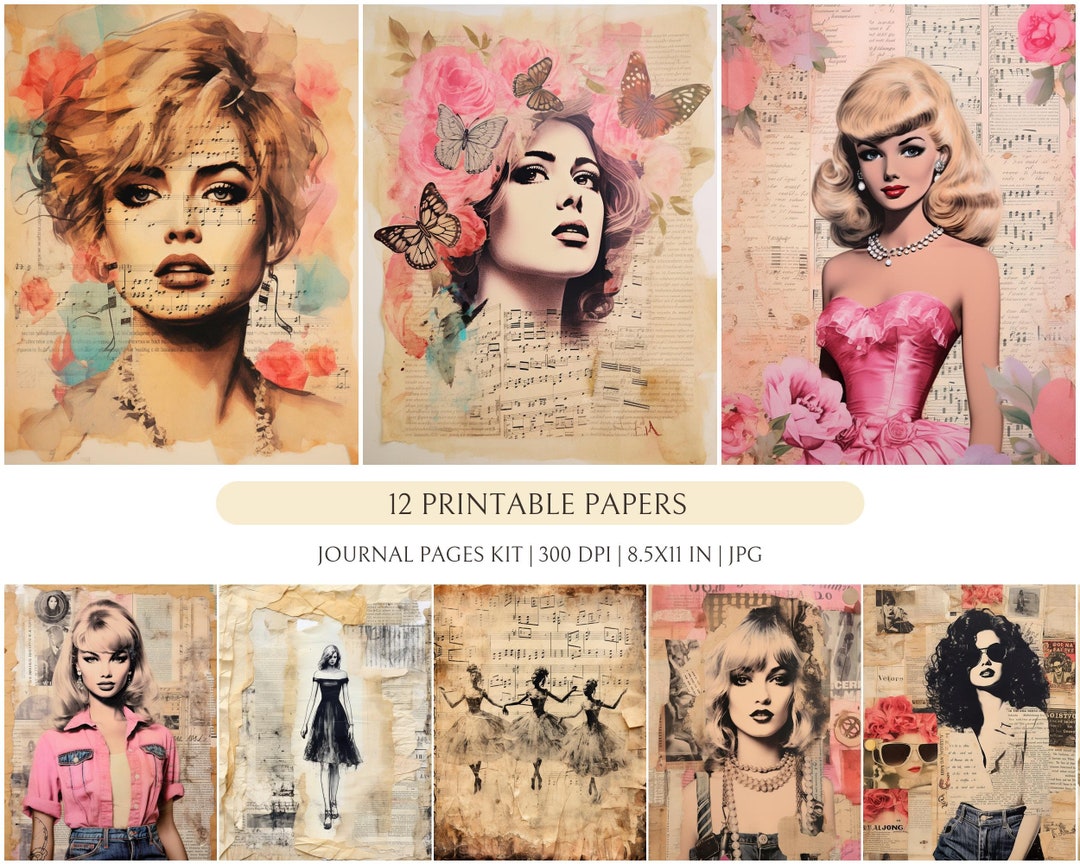 12 Journal Pages, Beautiful Women Journal Kit, Basic Papers, Printable ...