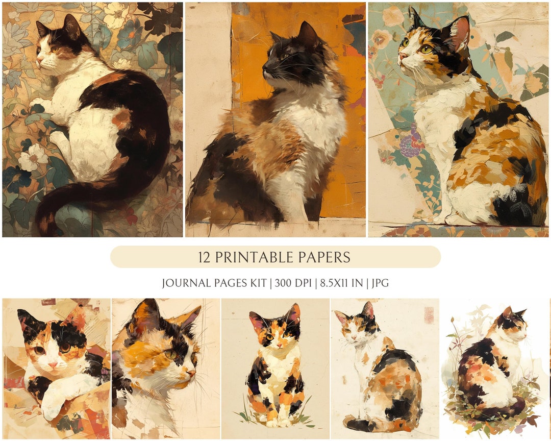Printable Cat Junk Journal Kit, Vintage Kitten Clipart, Digital Cat ...