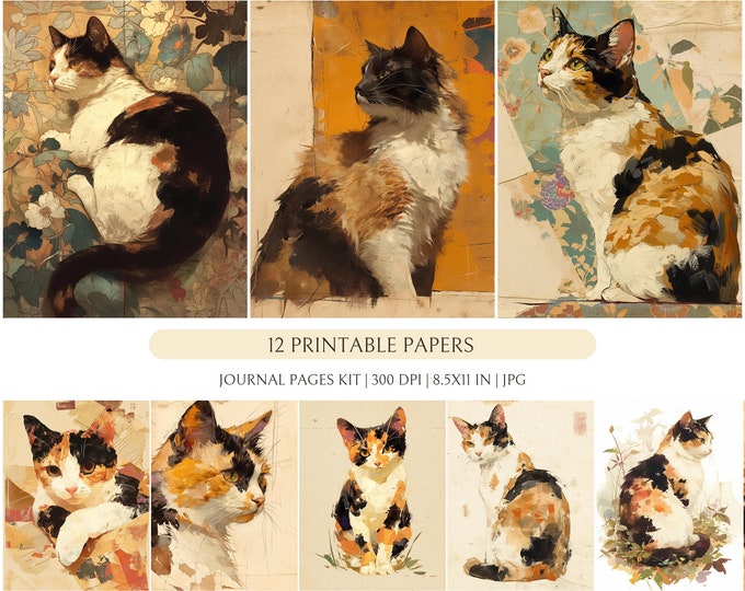 Vintage Kitten Junk Journal Pages, Digital Scrapbook Paper, Kitten on ...