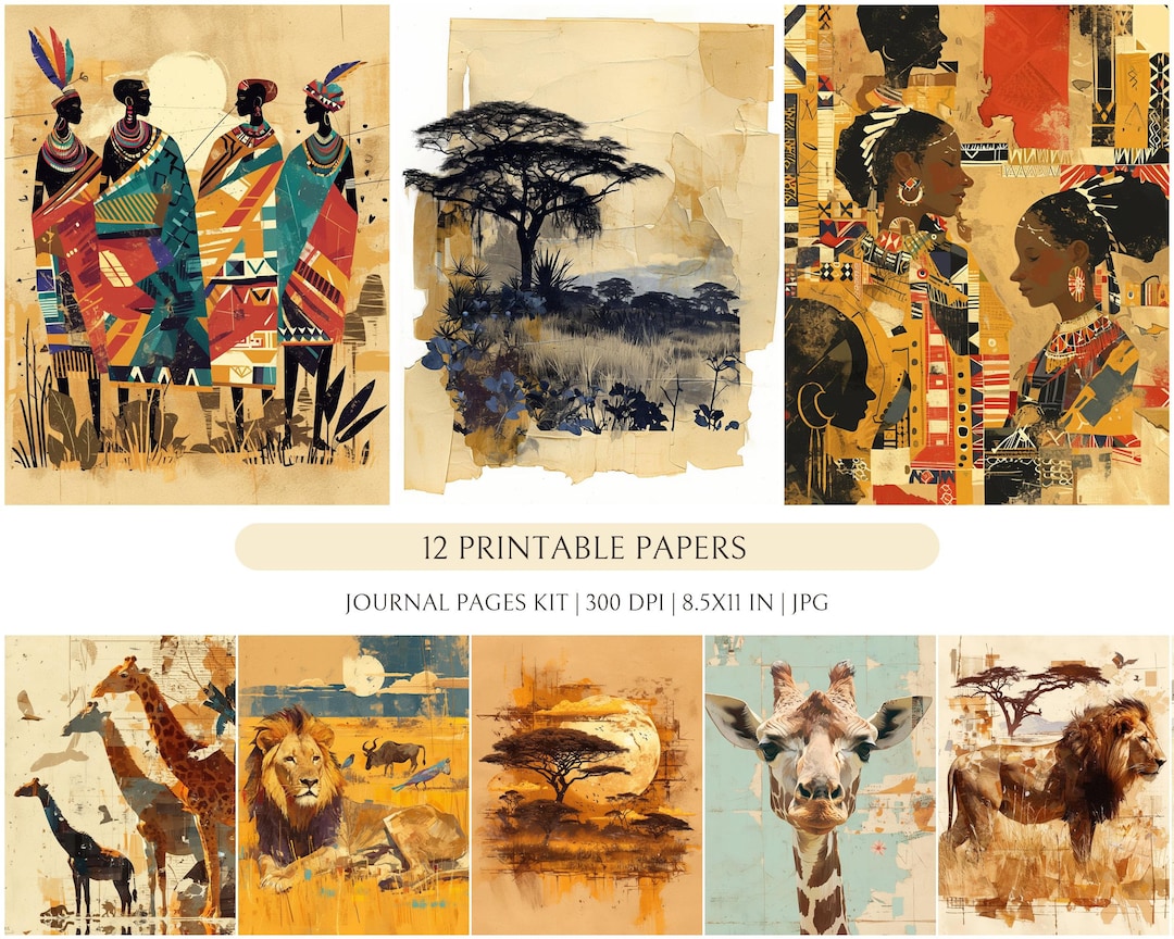 12 Printable Pages Digital Download, Digital Ephemera, Africa Inspired ...
