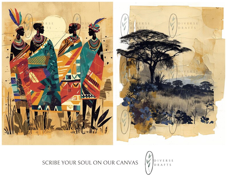 12 Printable Pages Digital Download, Digital Ephemera, Africa Inspired ...