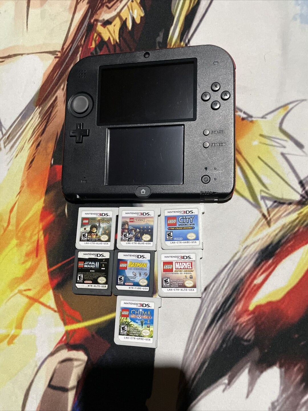Nintendo 2DS Red & Black Handheld System With 7 LEGO Games With Wall ...
