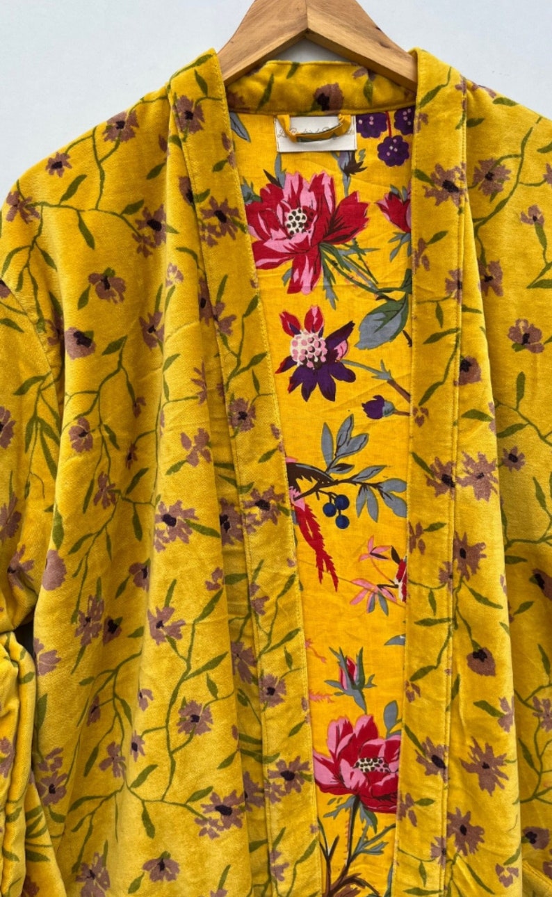 Floral Printed Velvet Robe, Indian Handmade Robe, Winter Bath Robe ...