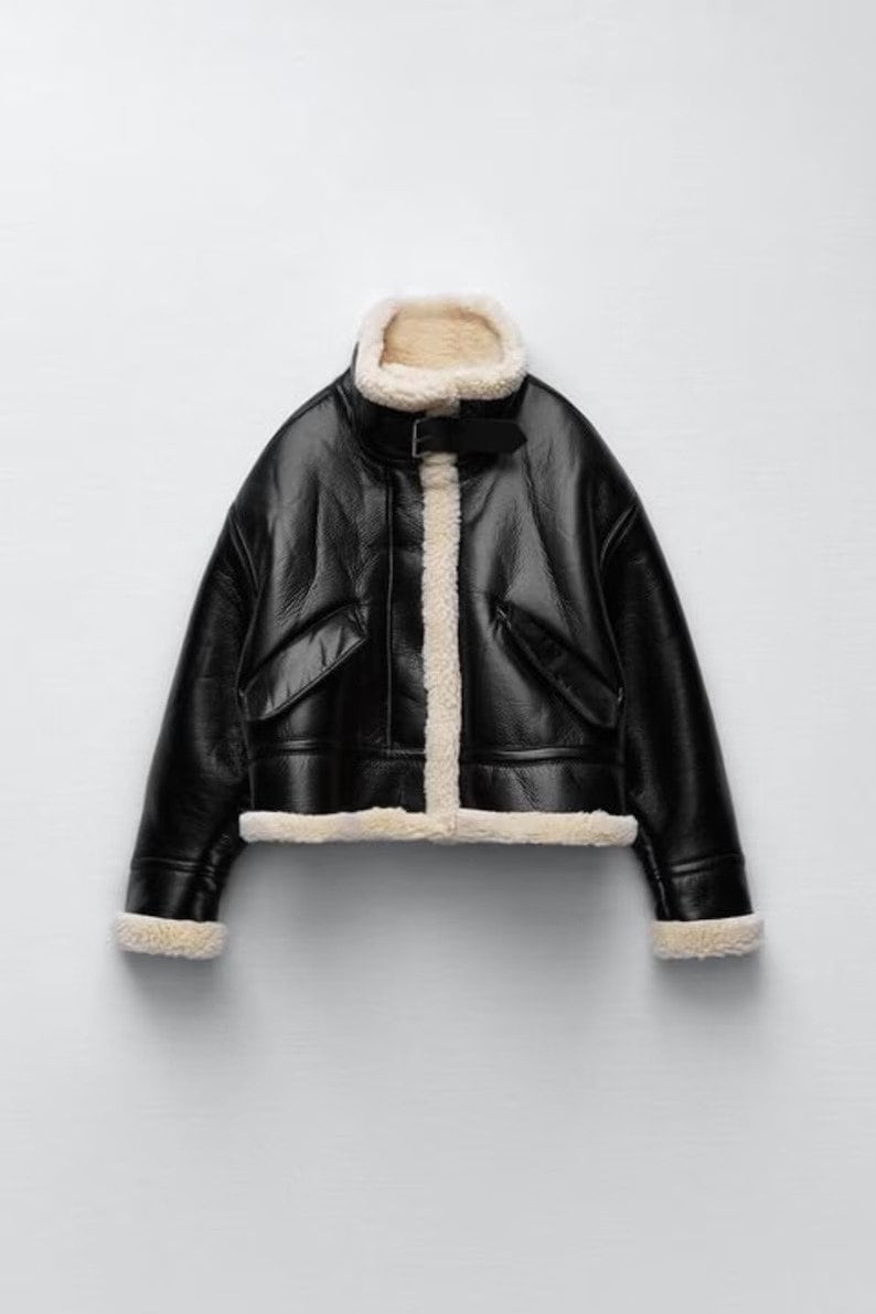Vintage Aviator Chic: Women's B3 Bomber Black Shearling Flight Jacket ...