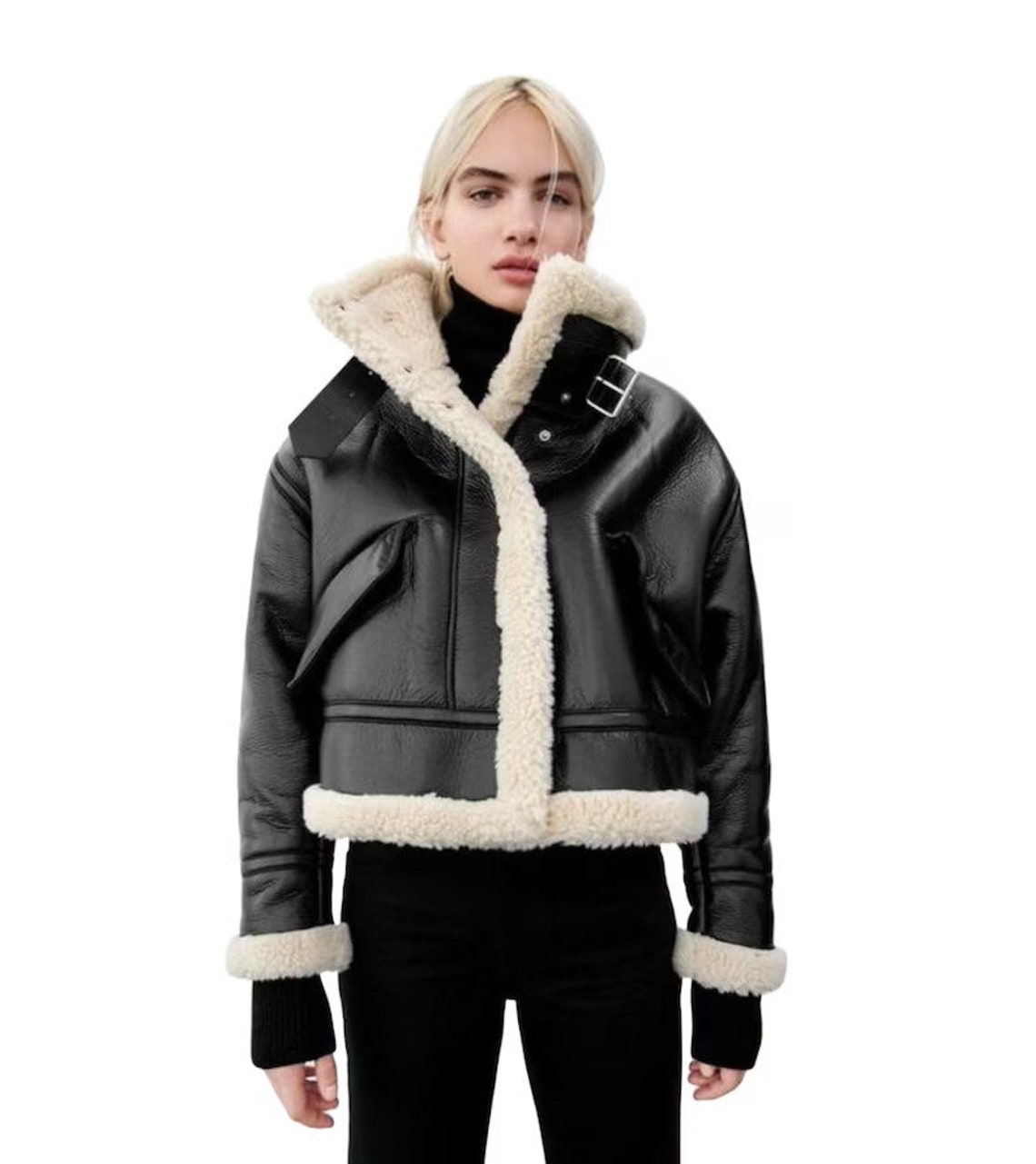 Vintage Aviator Chic: Women's B3 Bomber Black Shearling Flight Jacket ...