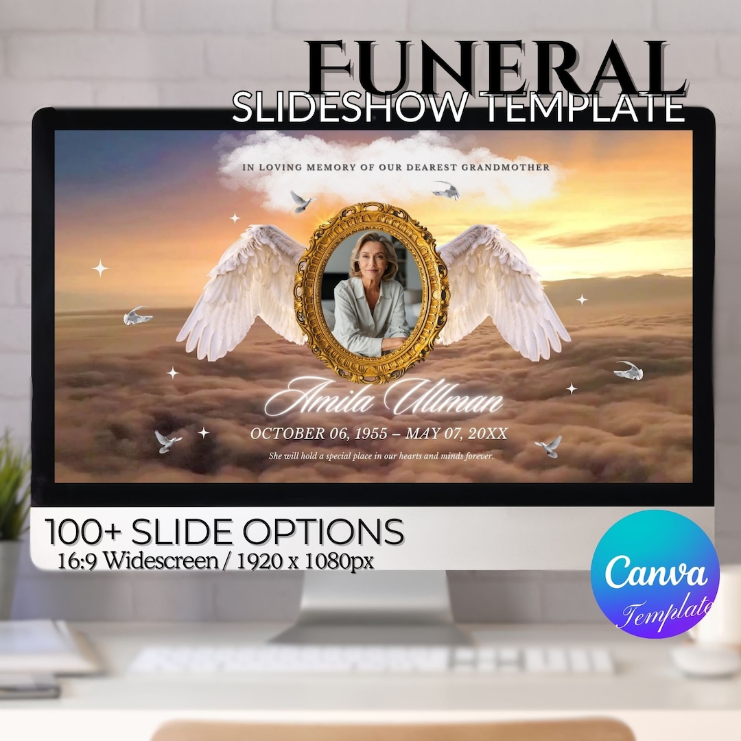 White Gold Elegant Funeral Slideshow Template for Memorial Service ...