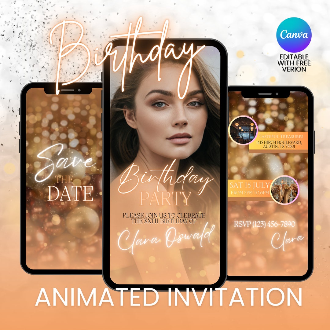 Gold Sparkle Digital Birthday Dinner Invitation Template Editable ...