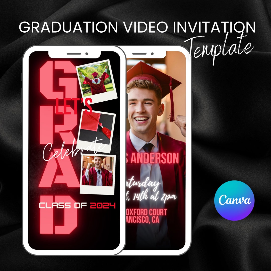 Red Graduation Video Invitation, Grad Party Digital Invite, Animated ...