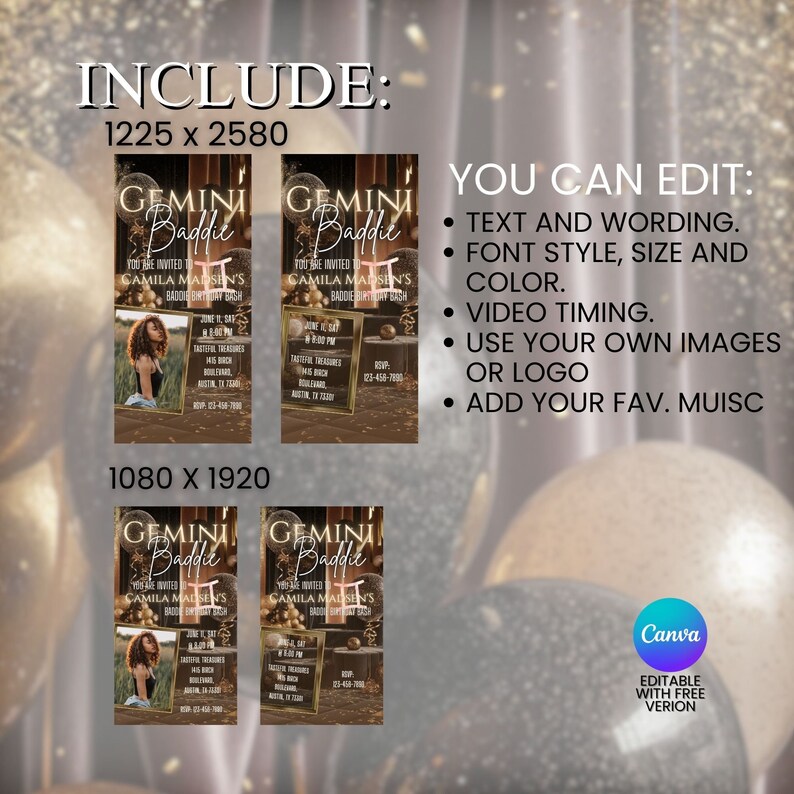 Gemini Baddie Zodiac Digital Birthday Celebrate Invitation Template ...
