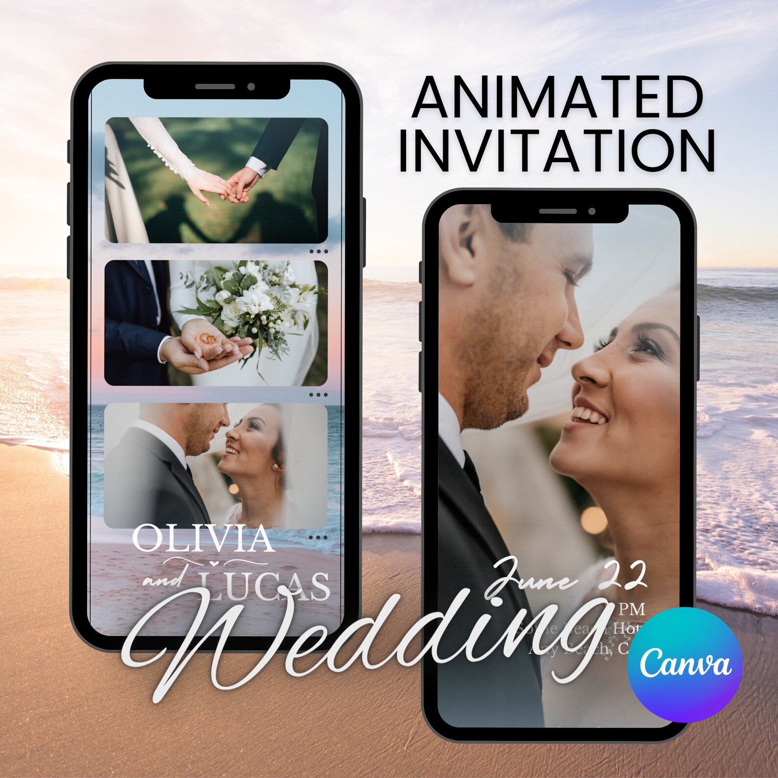 Beach Wedding Video Invitation Template, Animated Wedding Invite With ...