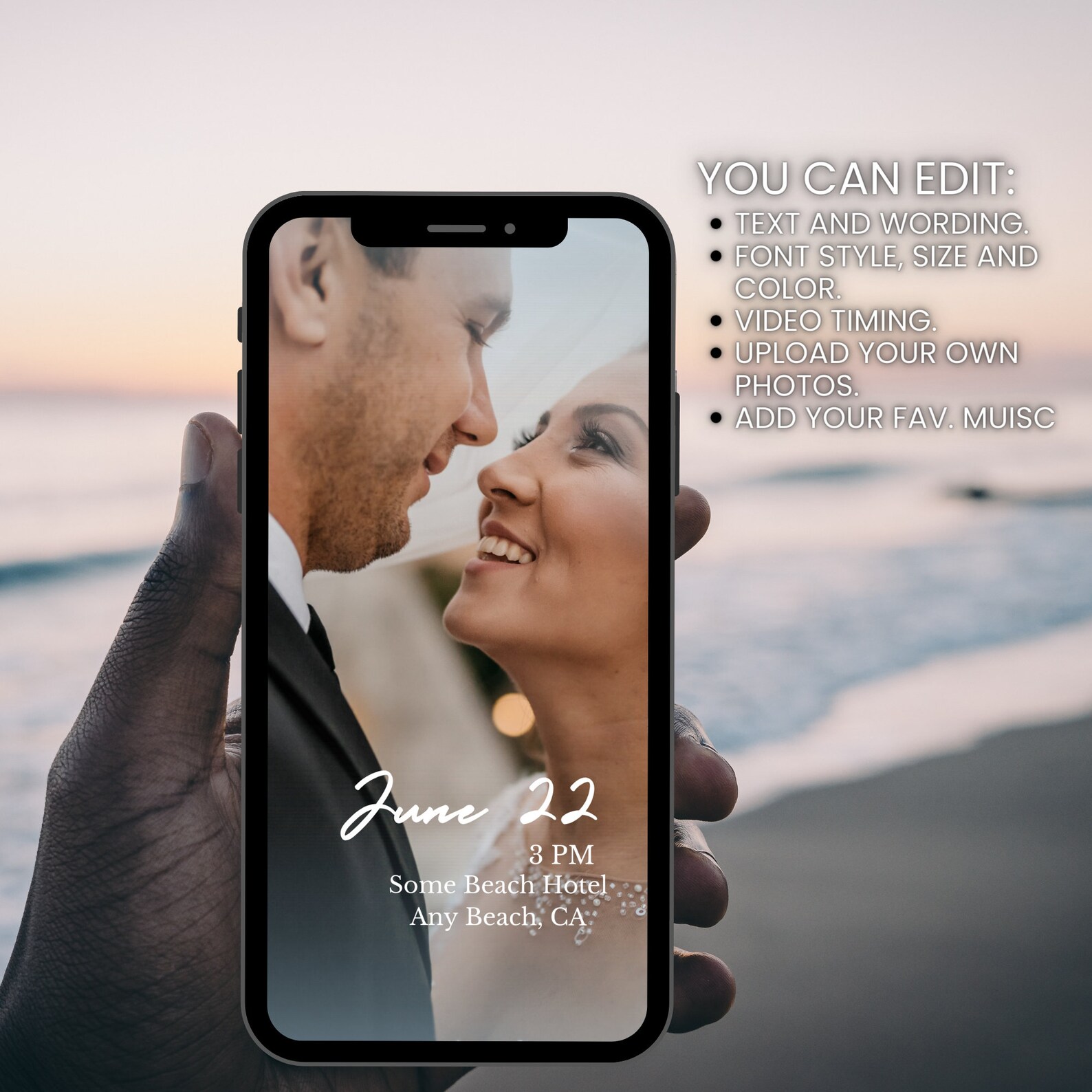 Beach Wedding Video Invitation Template, Animated Wedding Invite With ...