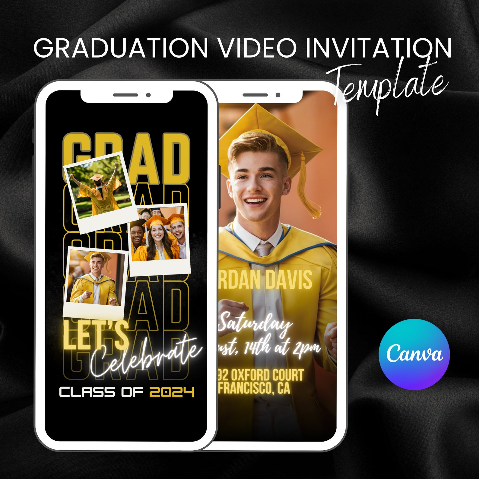 Yellow Graduation Video Invitation, Grad Party Digital Invite, Animated ...