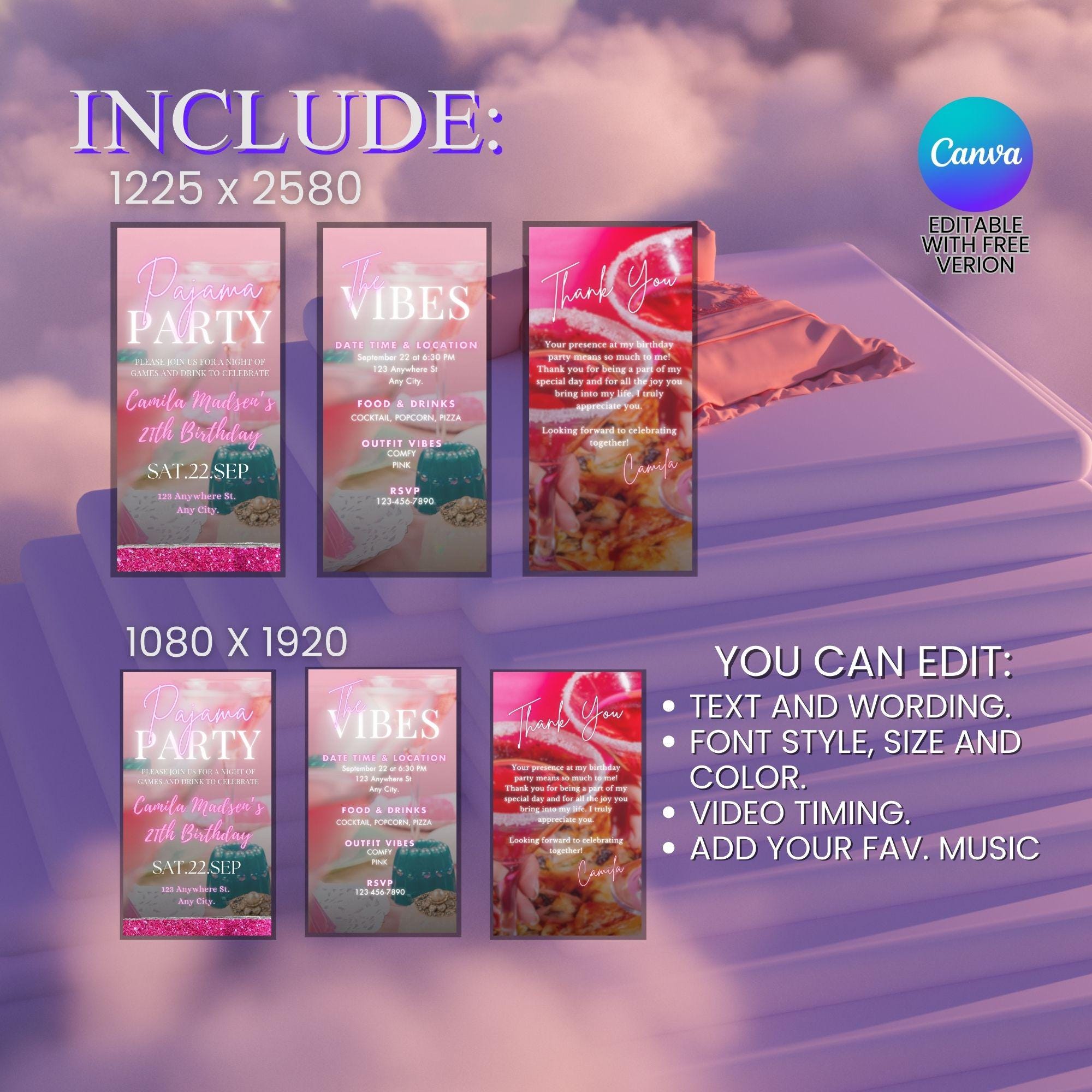 Pajama Party Animated Invitation Sleepover Party Modern Evite Editable ...