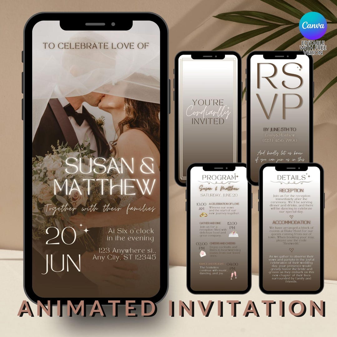 Brown Elegant Wedding Animated Invitation Template Wedding RSVP Digial ...