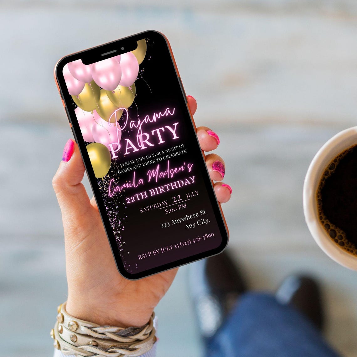 Pink Pajama Party Balloons Animated Invitation Sleepover Party Editable ...