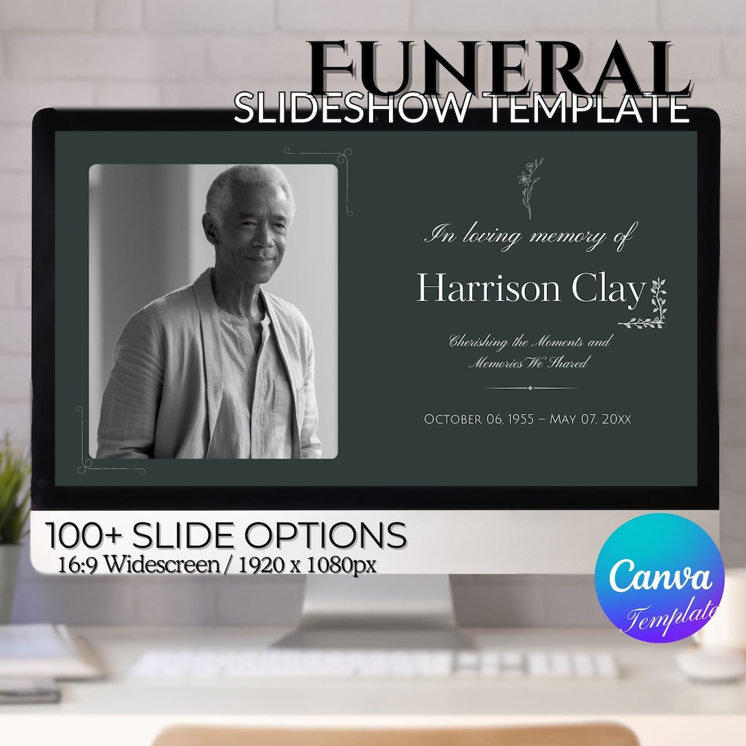 Dark Gray Minimal Funeral Slideshow Template for Memorial Service ...