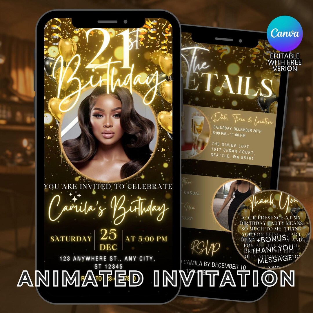 Black Gold Luxury Birthday Celebrate Digital Animated Invitation ...