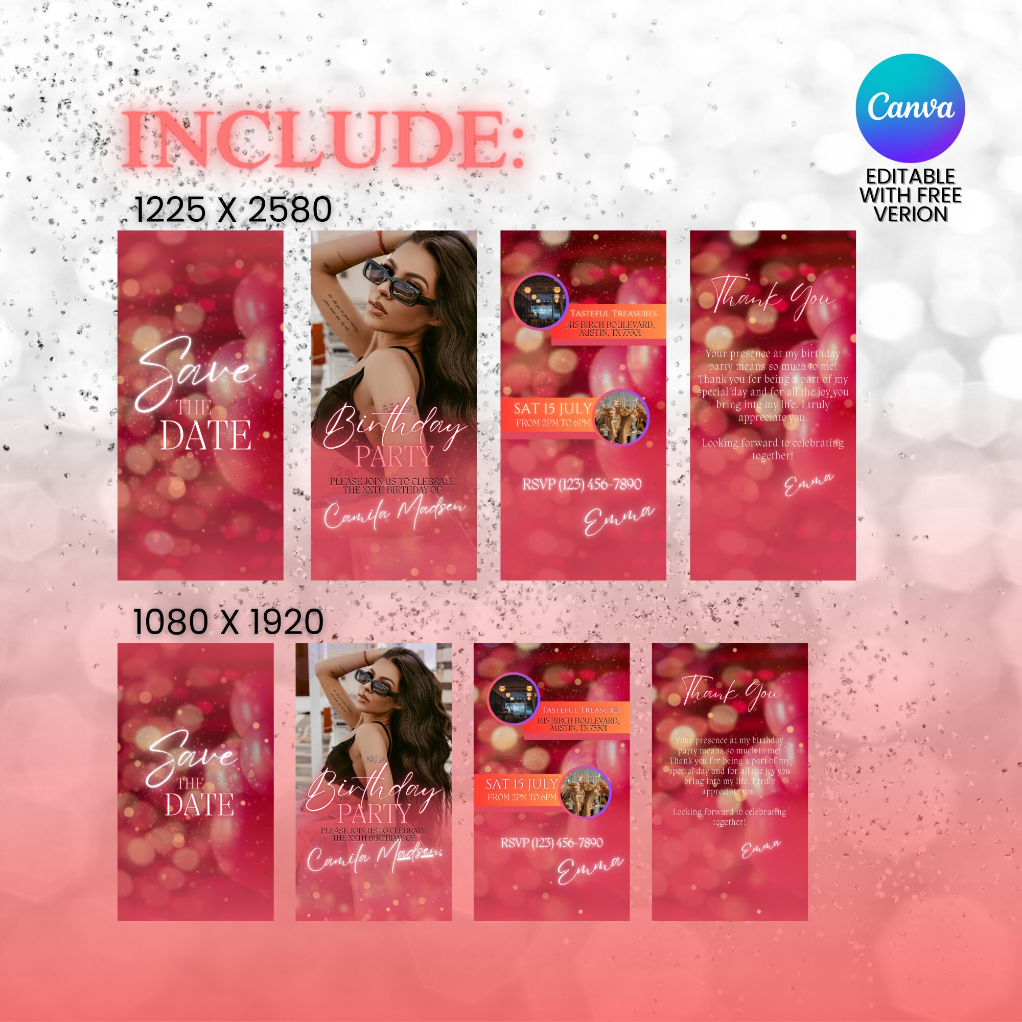 Red Sparkle Digital Birthday Dinner Invitation Template Editable ...