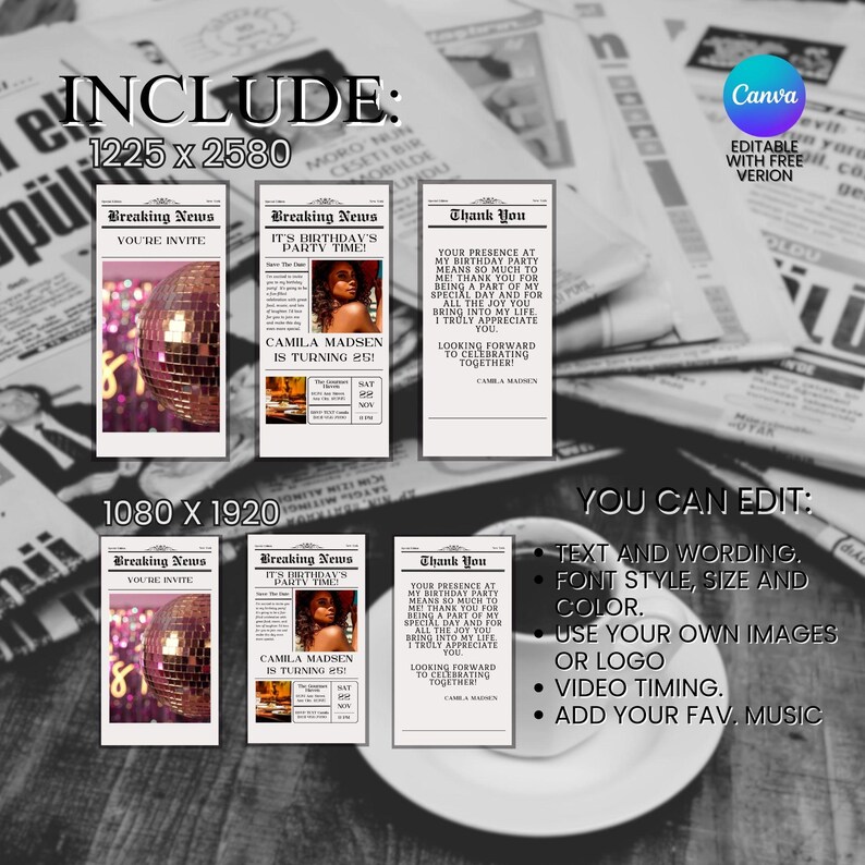 Braking News Birthday Party Newspaper Video Invitation Editable ...