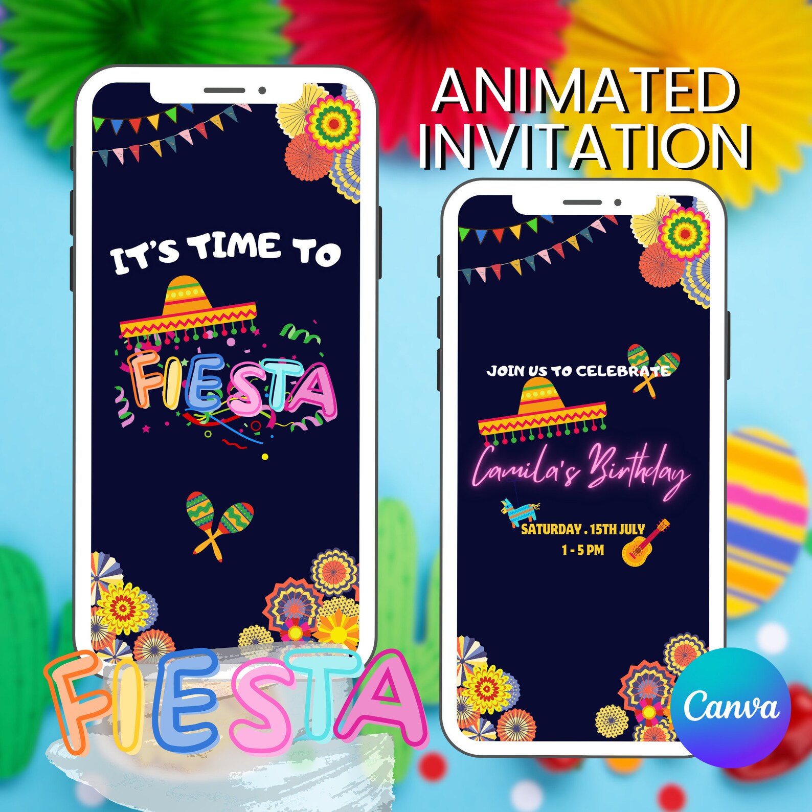 Fiesta Birthday Invitation Video Canvas, Fiesta Invitation, Video ...