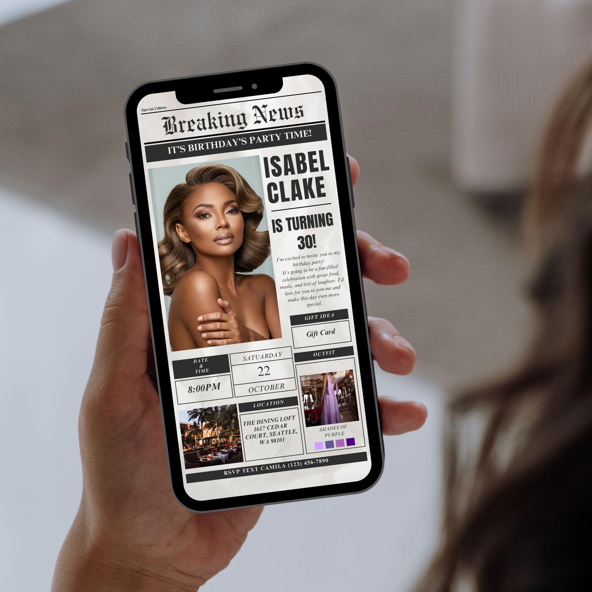 Digital Birthday Animated Invitation Party Newspaper Video Invitation ...