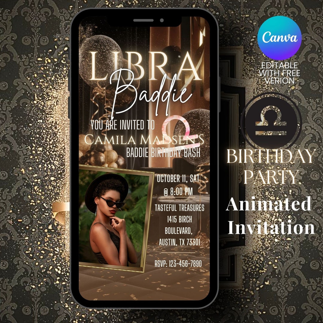 Libra Baddie Zodiac Digital Birthday Celebrate Invitation Template ...