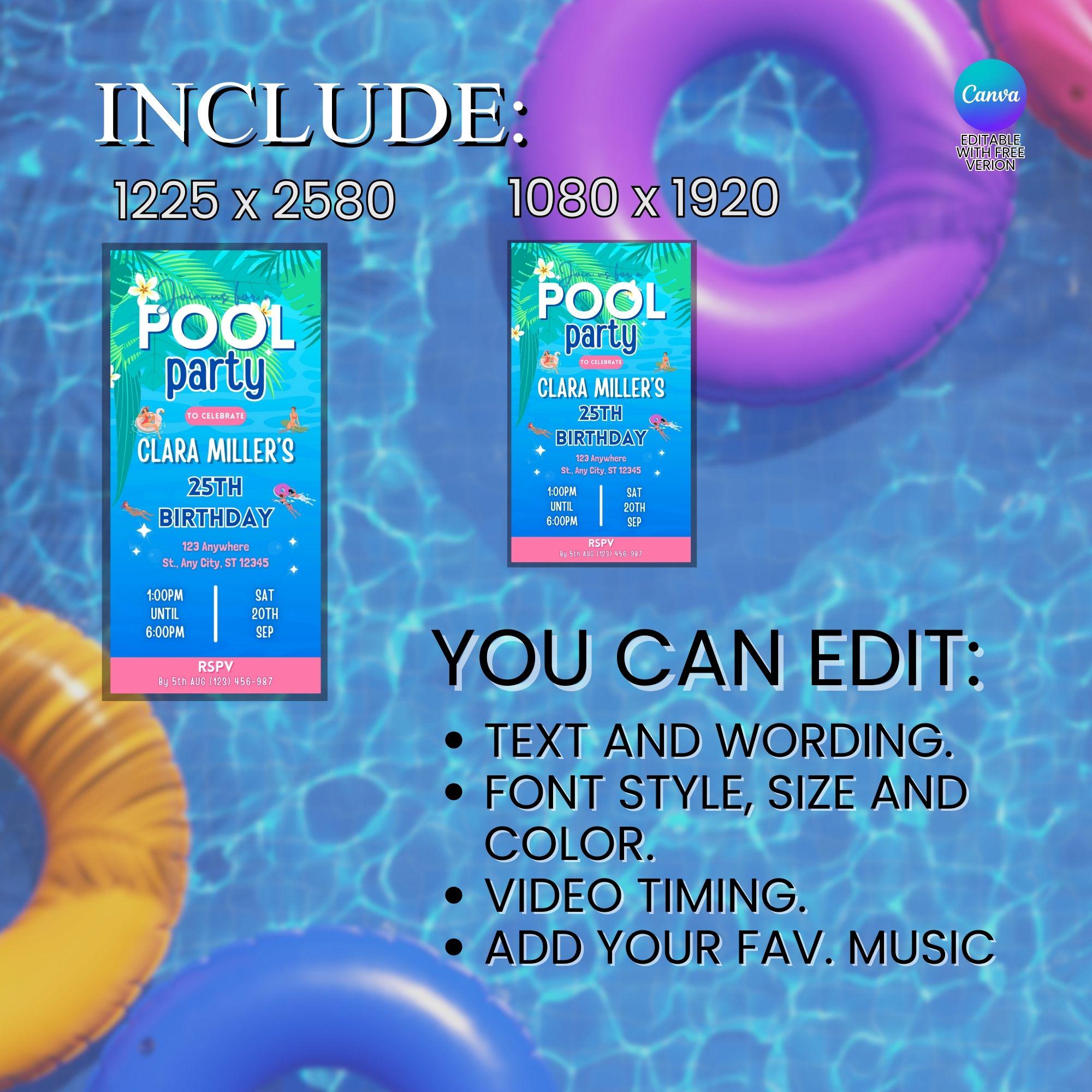 Pool Party Animated Birthday Celebrate Digital Invitation Template ...