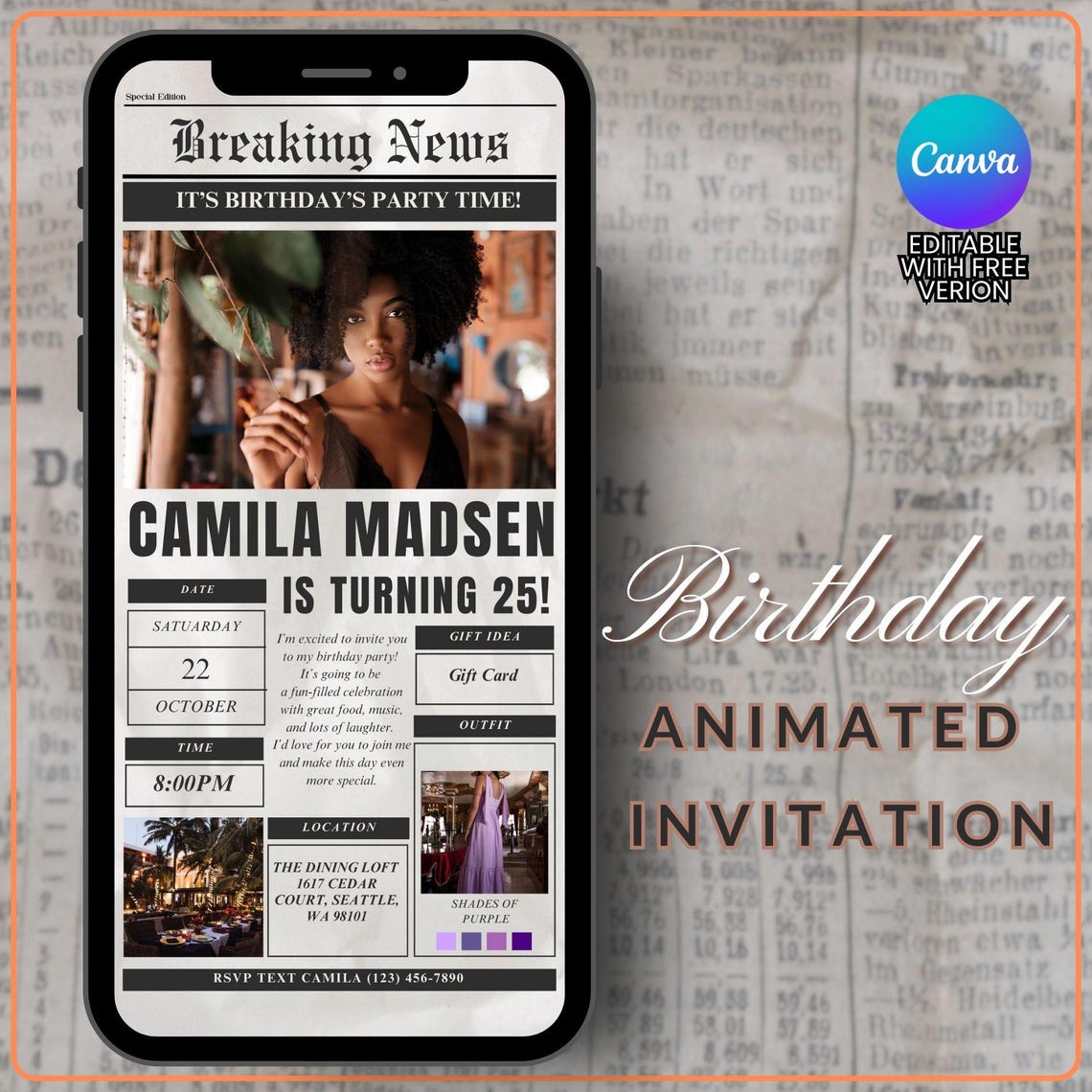 Newspaper Birthday Animated Invitation Party Newspaper Video Invitation ...