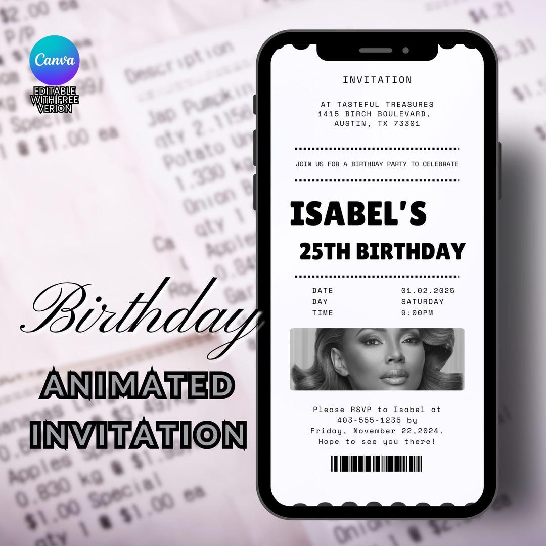 Birthday Receipt Animated Invitation Party Video Invitation Editable ...