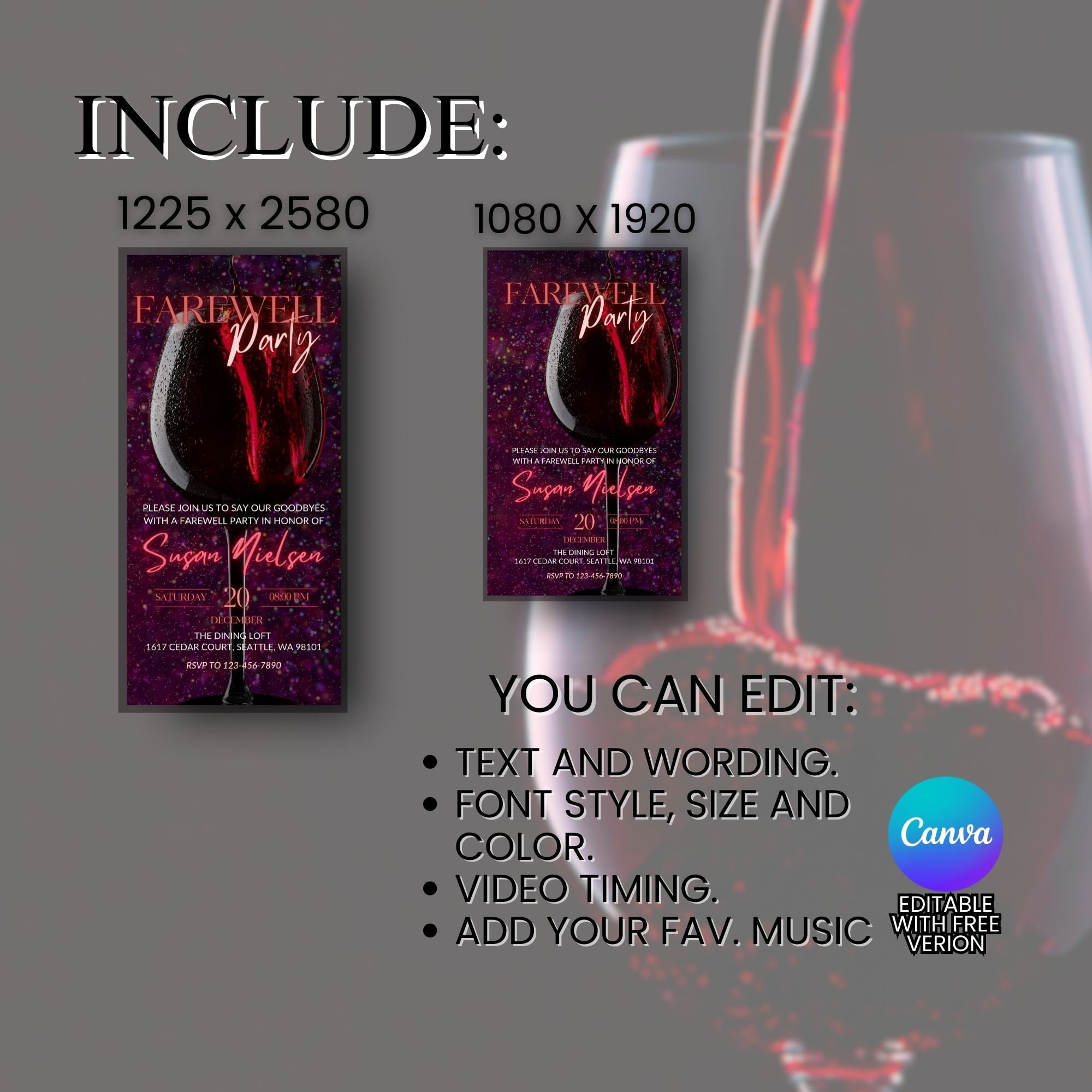 Red Wine Animated Farewell Party Digital Invitation Template Moving ...