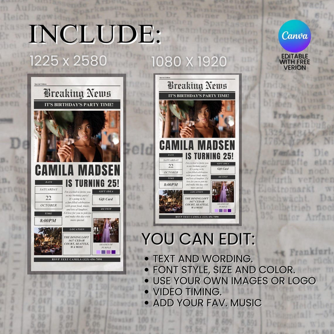 Newspaper Birthday Animated Invitation Party Newspaper Video Invitation ...