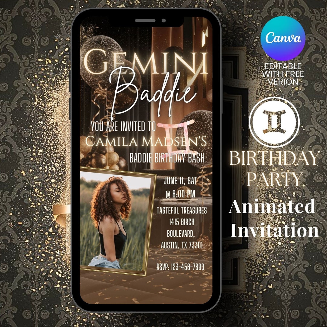Gemini Baddie Zodiac Digital Birthday Celebrate Invitation Template ...