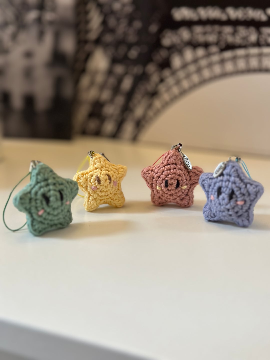Handmade Crochet Star Keychain, Amigurumi Star Keyring, Star Decoration ...