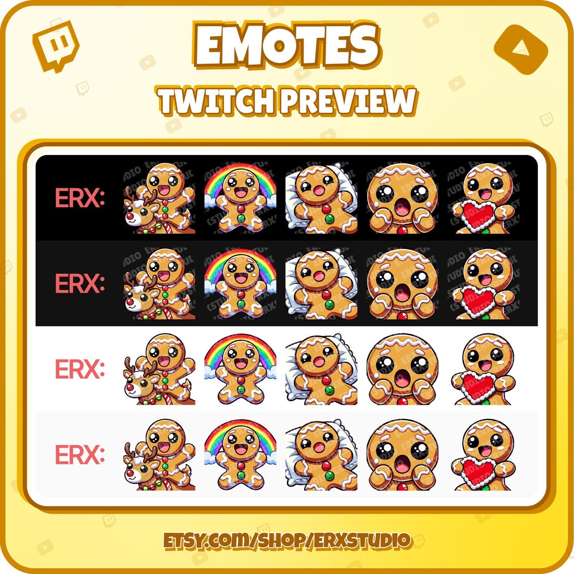 Gingerbread Twitch Emotes Pack – 20 Cute Christmas Emotes for Streamers ...
