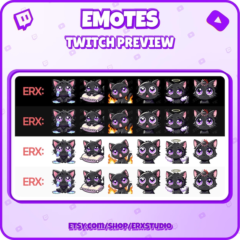 Black Cat Twitch Emotes – 30 Cute Funny Cat Emotes Pack for Streamers ...