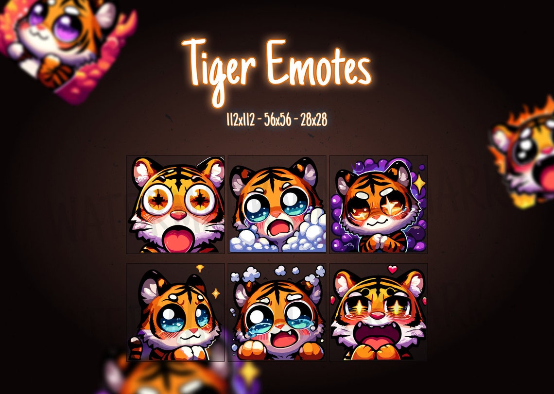 18x Tiger Twitch Emotes / Discord Emotes /tiger Emotes / Cute Tiger ...